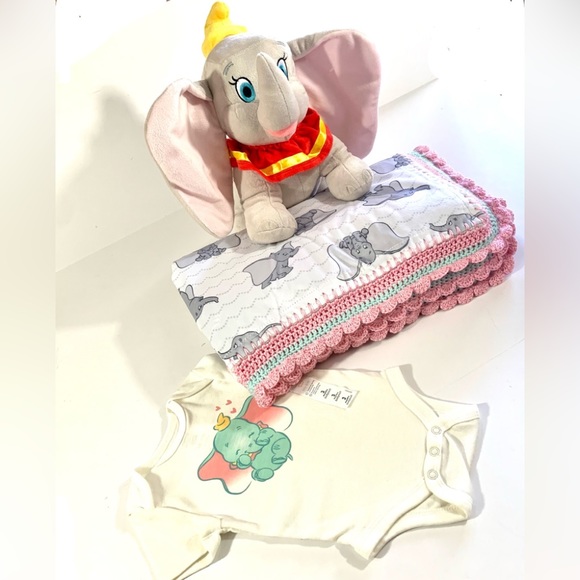 Disney | Other | Disney Dumbo Minky Sherpa Pink Crocheted Baby Blanket ...